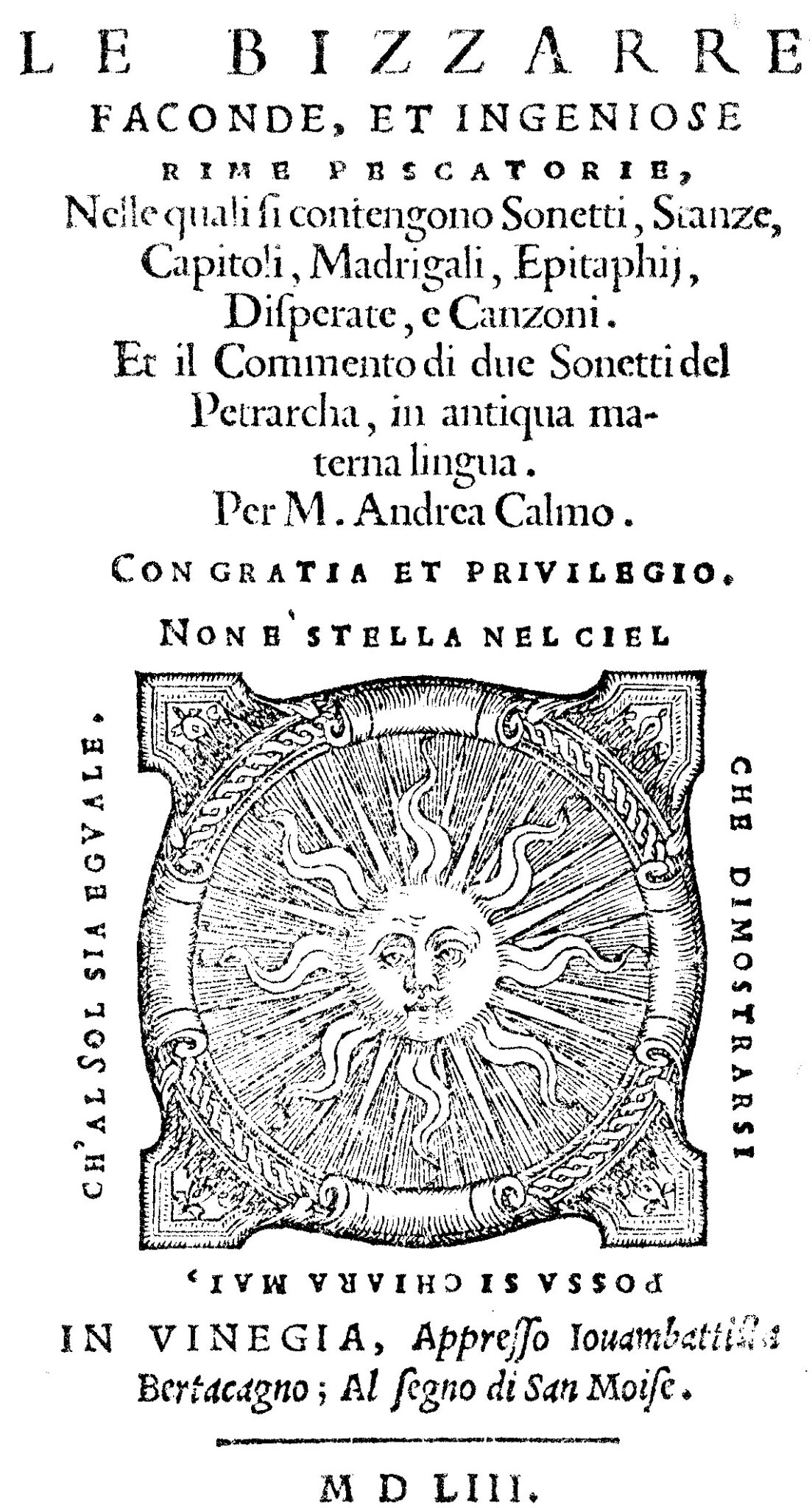 CALMO (Andrea), Le Bizzarre rime (1553) – Fondation Italienne Barbier ...